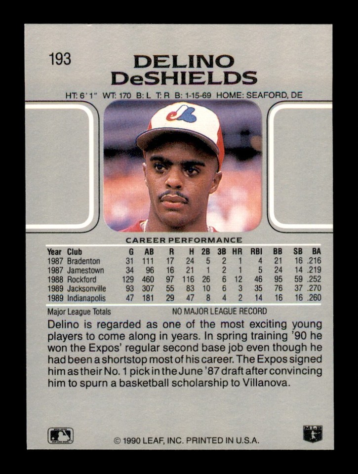 1990 Leaf #193 Delino DeShields Rookie RC | eBay