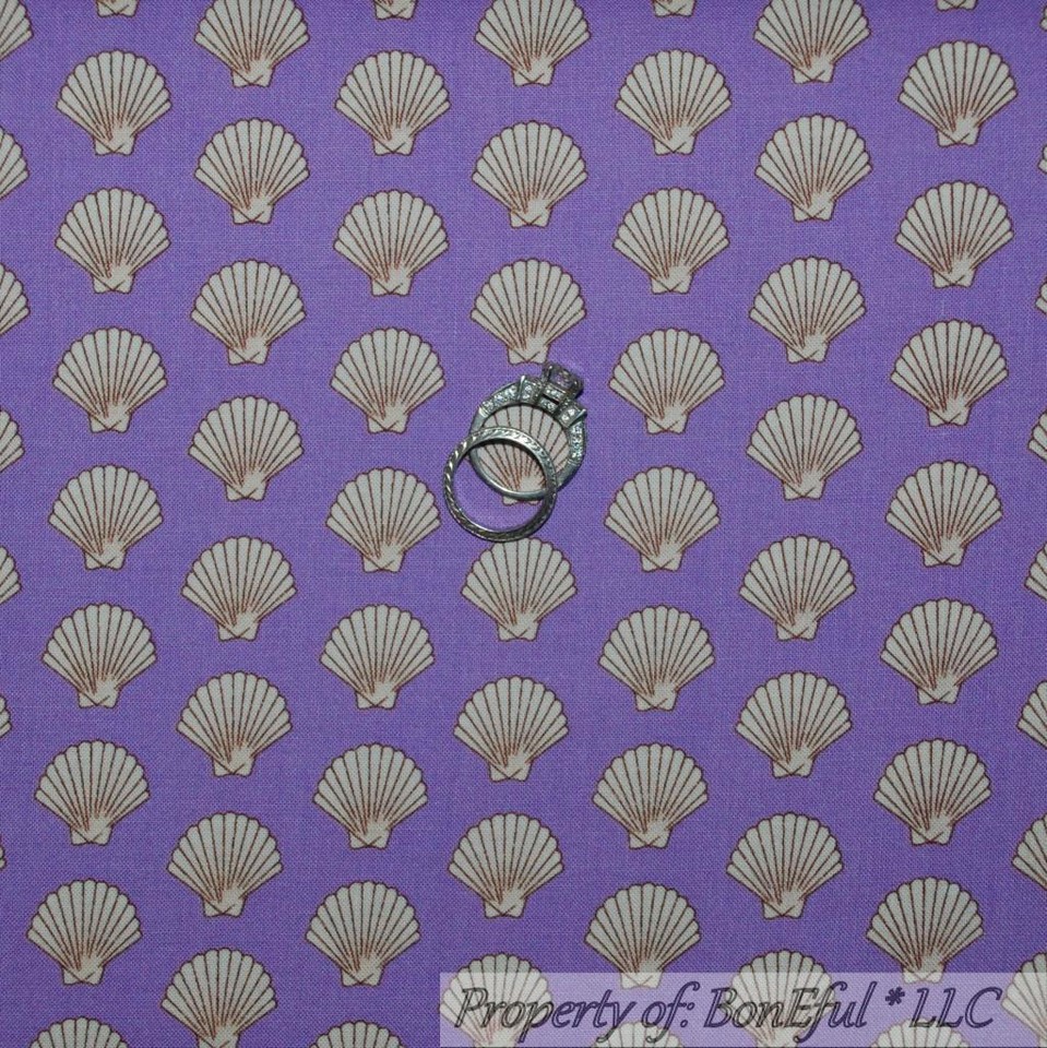 BonEful Fabric FQ Cotton Quilt Purple Sea Shell Pearl Girl Mermaid ...