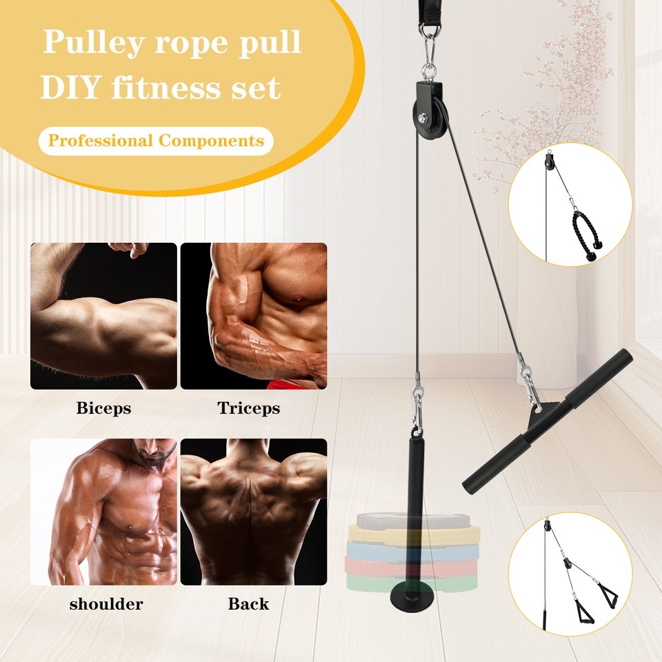 Fitness Cable Pulley System Pull-Down Arm Workouts Attachment DIY Gym ...