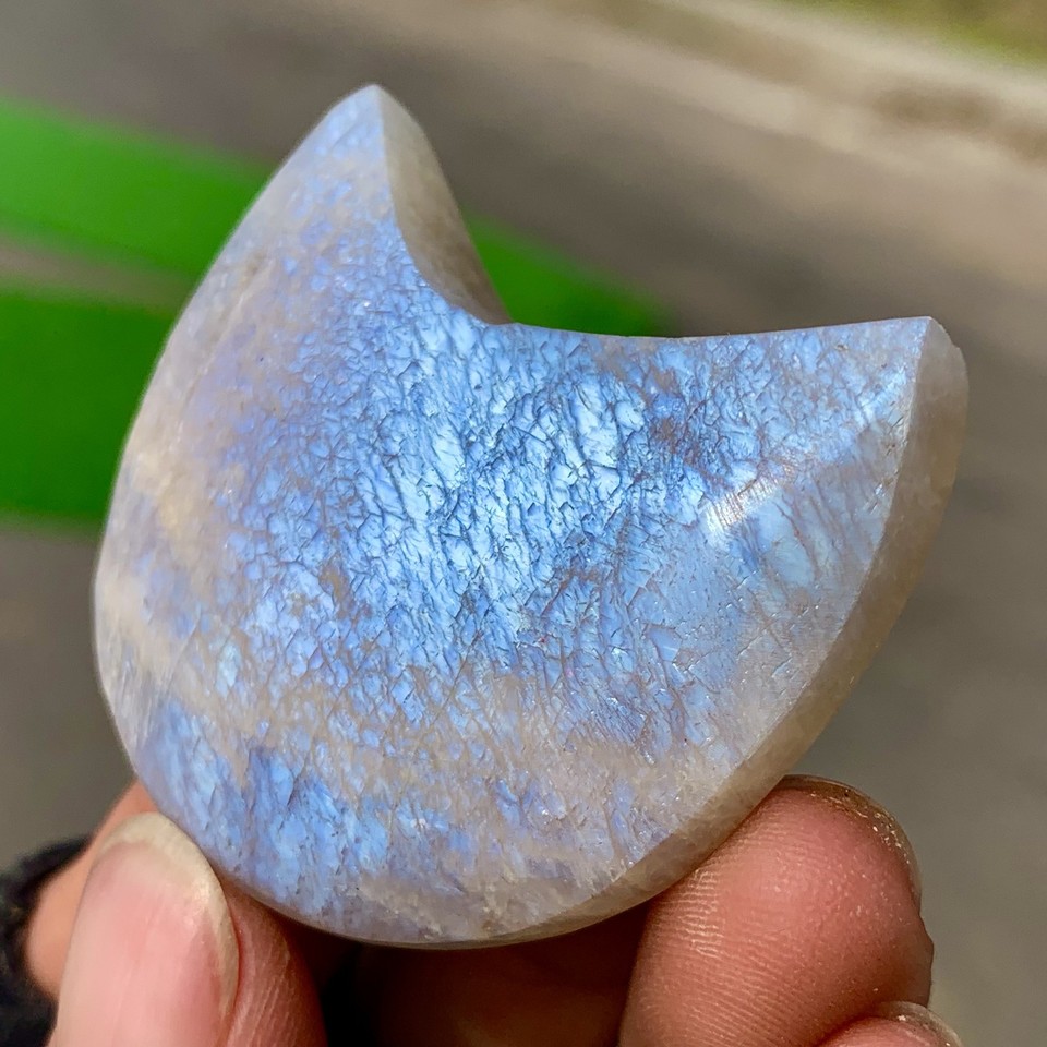 39GNatural blue Moonstone oval-shape rainbow gold sand crystal mineral ...