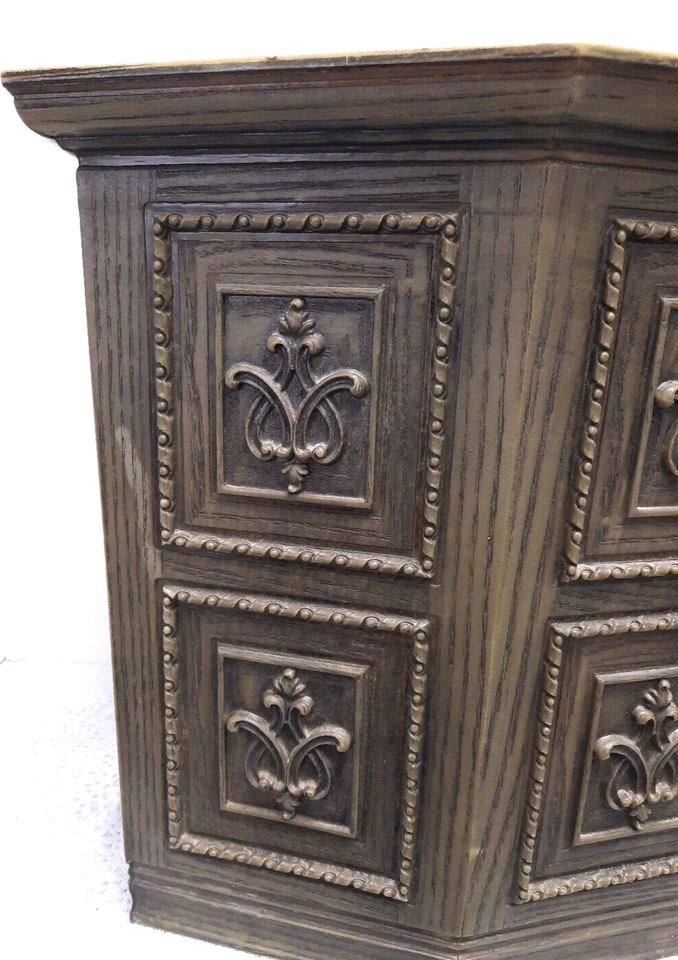 MCM Max Klein Avocado Green Ornate Faux Wood Plastic 6 Sided Waste ...