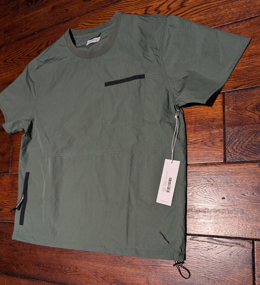 Saturday's NYC Green Kenji Windbreaker Tee Cotton & Nylon Blend T-Shirt ...