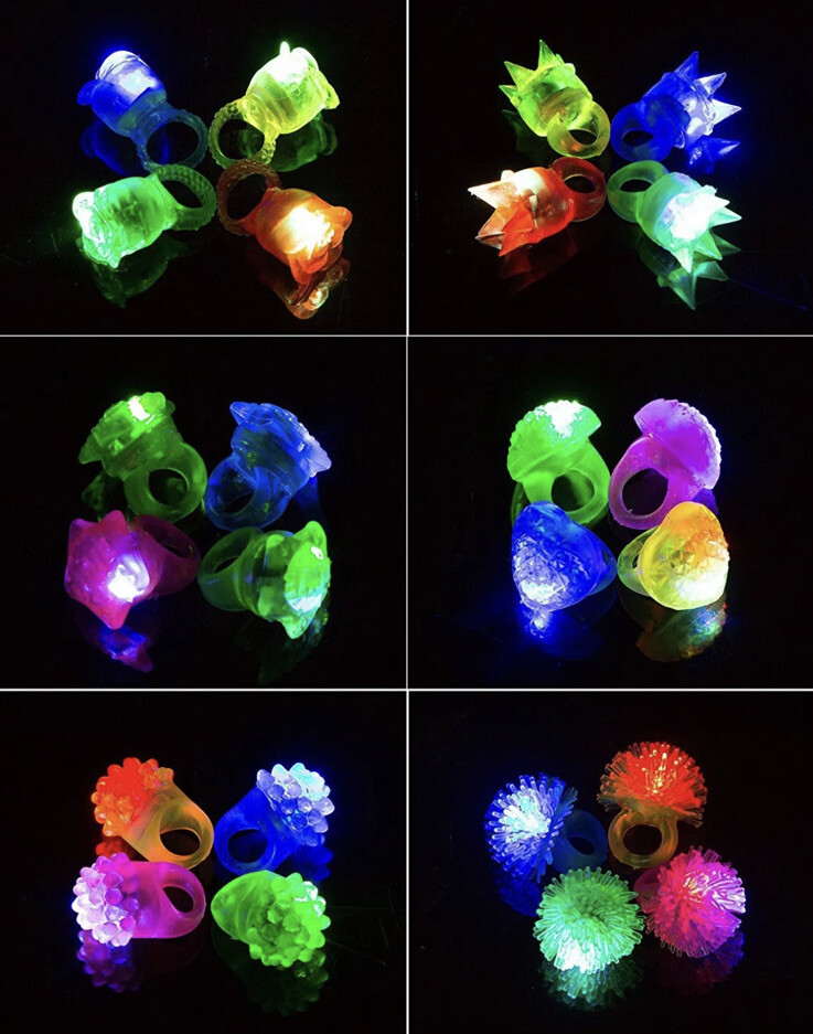 100! Light up Flashing Rings Jelly Led Bumpy Rubber Ring Party Light Up ...