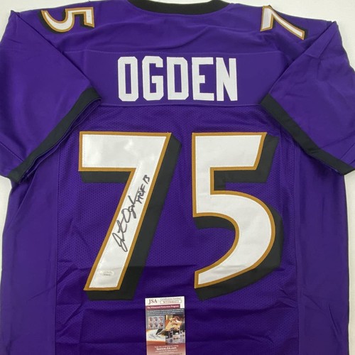 Autographed/Signed JONATHAN OGDEN HOF 13 Baltimore Purple Jersey JSA ...