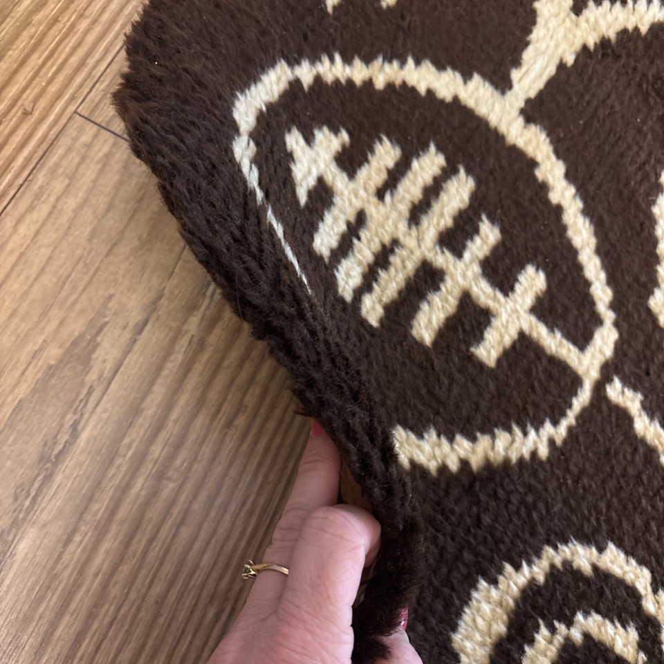 Vintage tufted thick handmade Aztec style brown oval egg floor rug 95 x ...