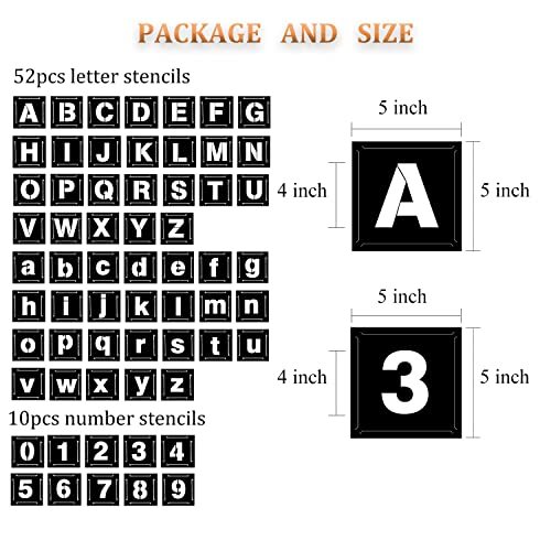 4 Inch Letter Stencils for Painting 62 Pcs Reusable Plastic Letter ...
