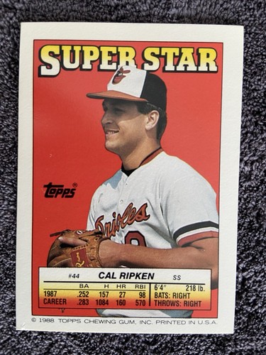 1988 Topps Stickers Cal Ripken #44 - MLB Baseball Baltimore Orioles | eBay