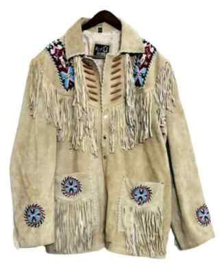 Men's Native American Western Cowboy Suede Leather Jacket Fringes ...