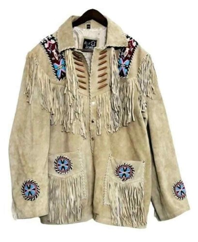 Men's Native American Western Cowboy Suede Leather Jacket Fringes ...
