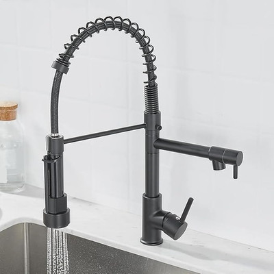 Matte Black Spring Kitchen Faucet LED Sink Mixer Pull Down Sprayer ...