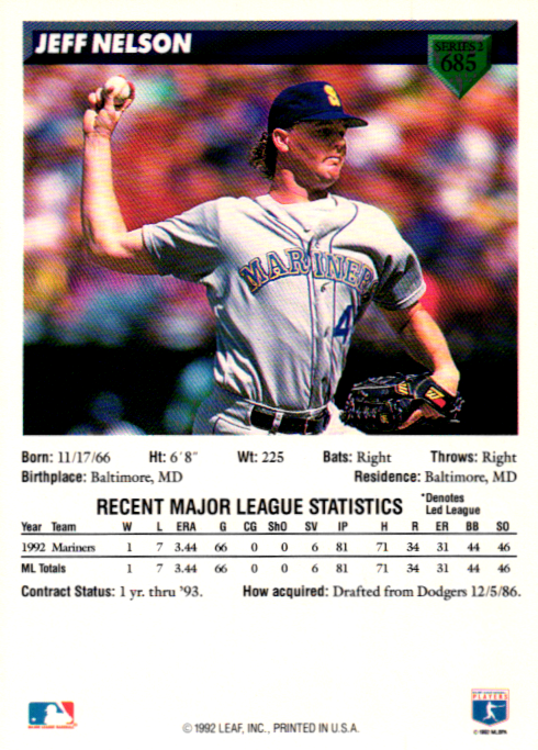 Jeff Nelson Seattle Mariners 1993 Donruss #685 | eBay