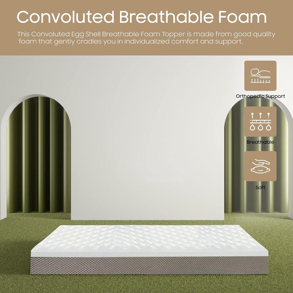 1-inch Convoluted Foam Mattress Topper with Egg Shell Design ...