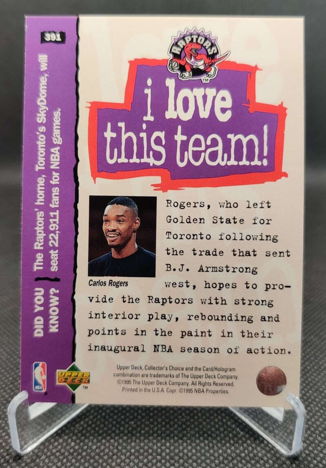 1995 Collector's Choice #391 CARLOS ROGERS Toronto Raptors basketball ...