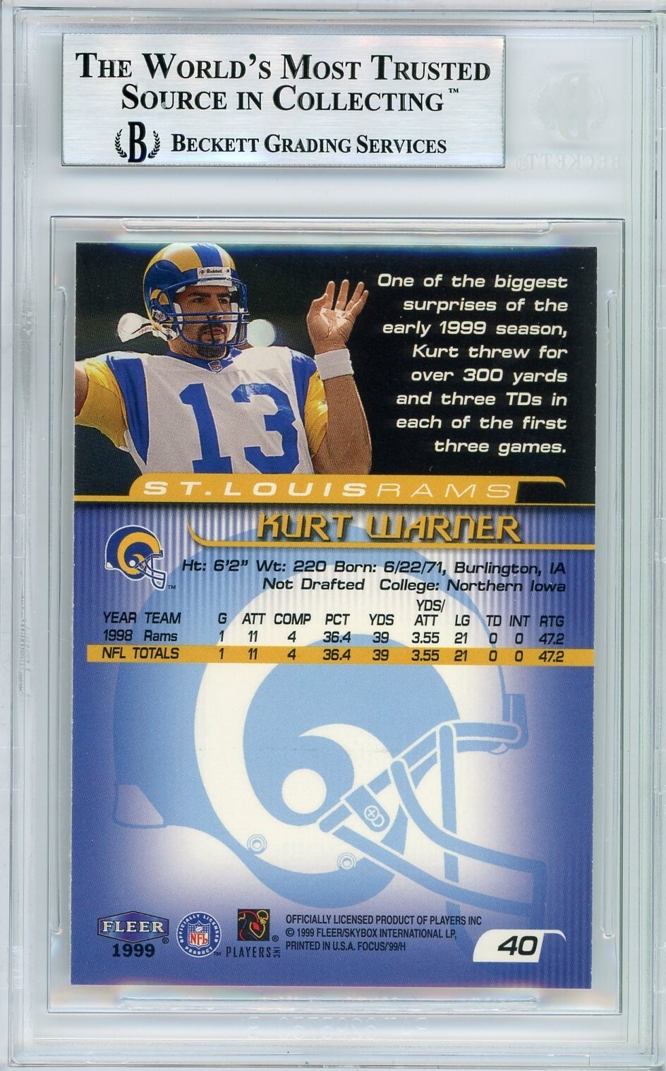 1999 Fleer Focus - #40 Kurt Warner (RC) for sale online | eBay