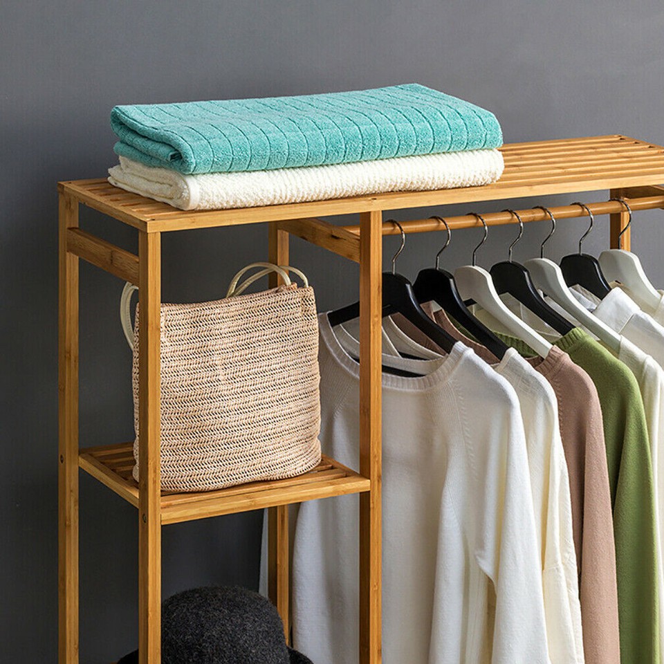 Anti-corrosion Lengthen Bamboo Clothes Rack Hanging Stand Shoe Box ...