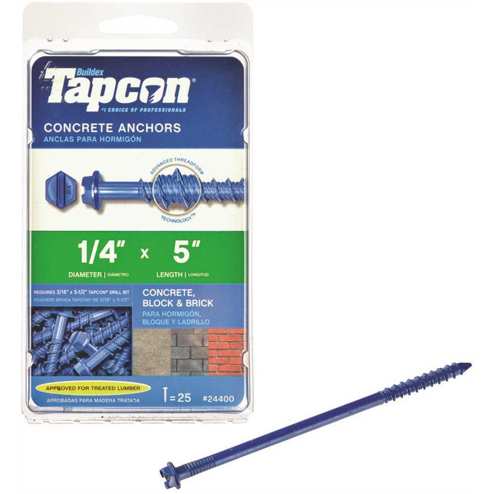 Tapcon 25-Count 1/4-in -in Blue Steel Self-Tapping Concrete Screw 24400 ...