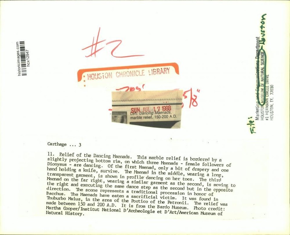 1988 Press Photo Marble relief of the Dancing Maenads from Bardo Museum ...