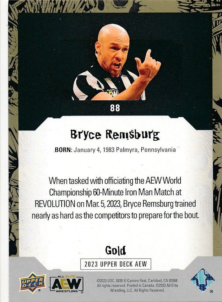 #88 BRYCE REMSBURG 2023 Upper Deck AEW Wrestling GOLD | eBay