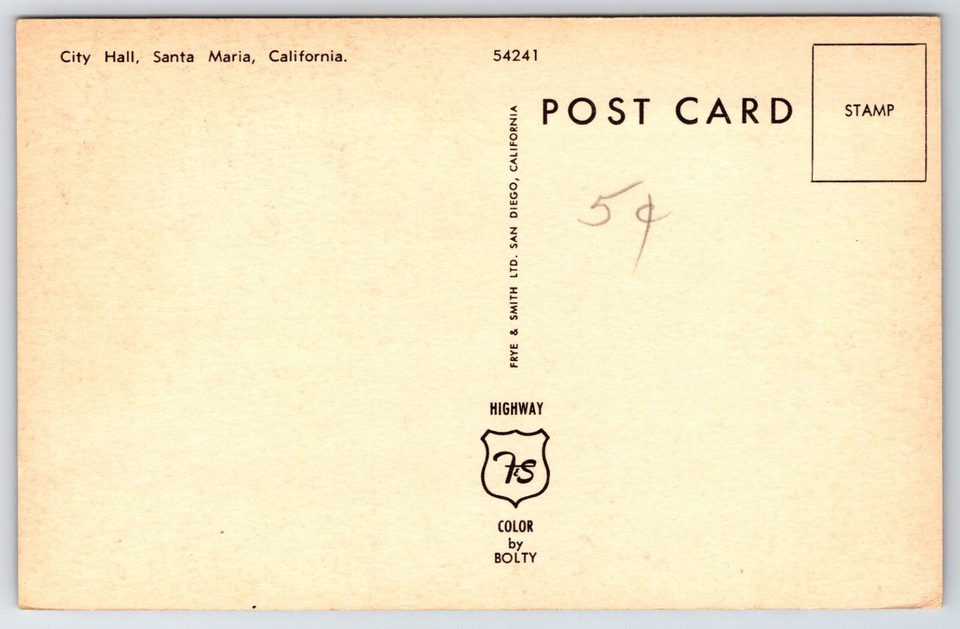 Postcard City Hall Santa Maria California | eBay