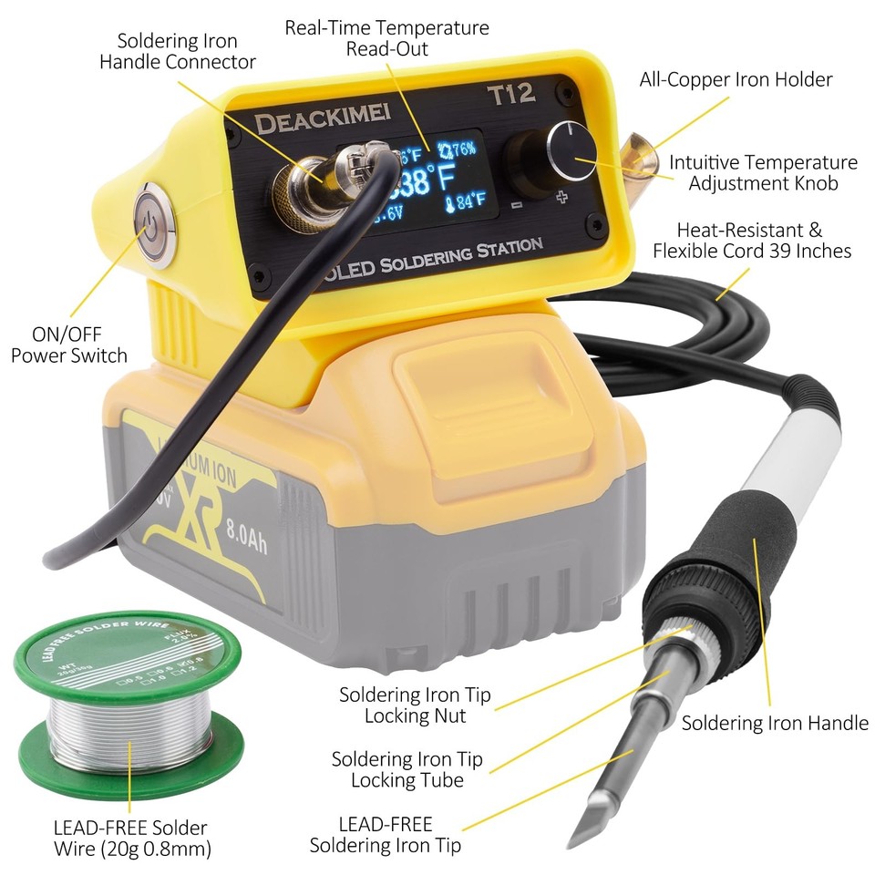 Cordless Soldering Iron Station for Dewalt 20V Max Battery, Temperature ...