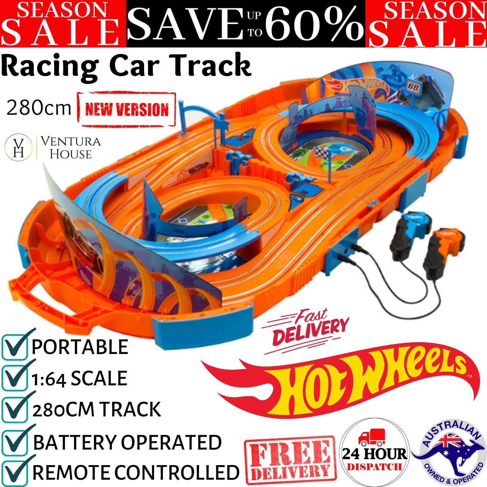 Hot Wheels 1:64 Outdoor Portable Slot Racing Car 280cm RC Slot Raceway ...