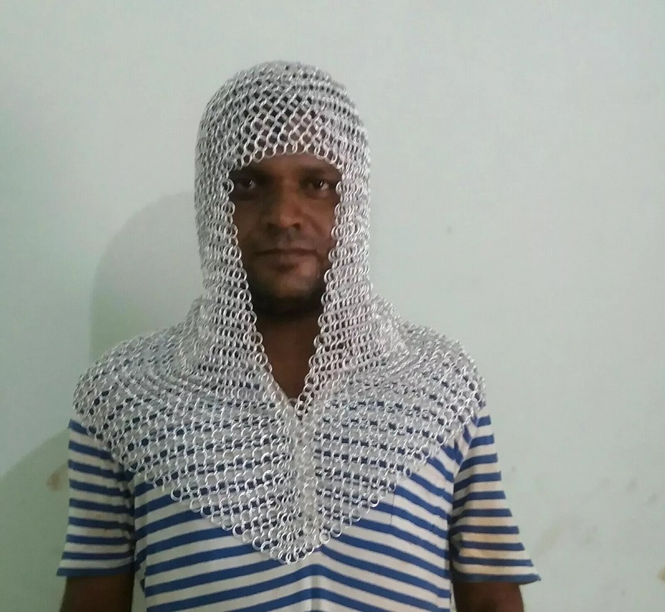 Medieval Butted Aluminium Chain Mail Hood Reenactment LARP Chainmail ...