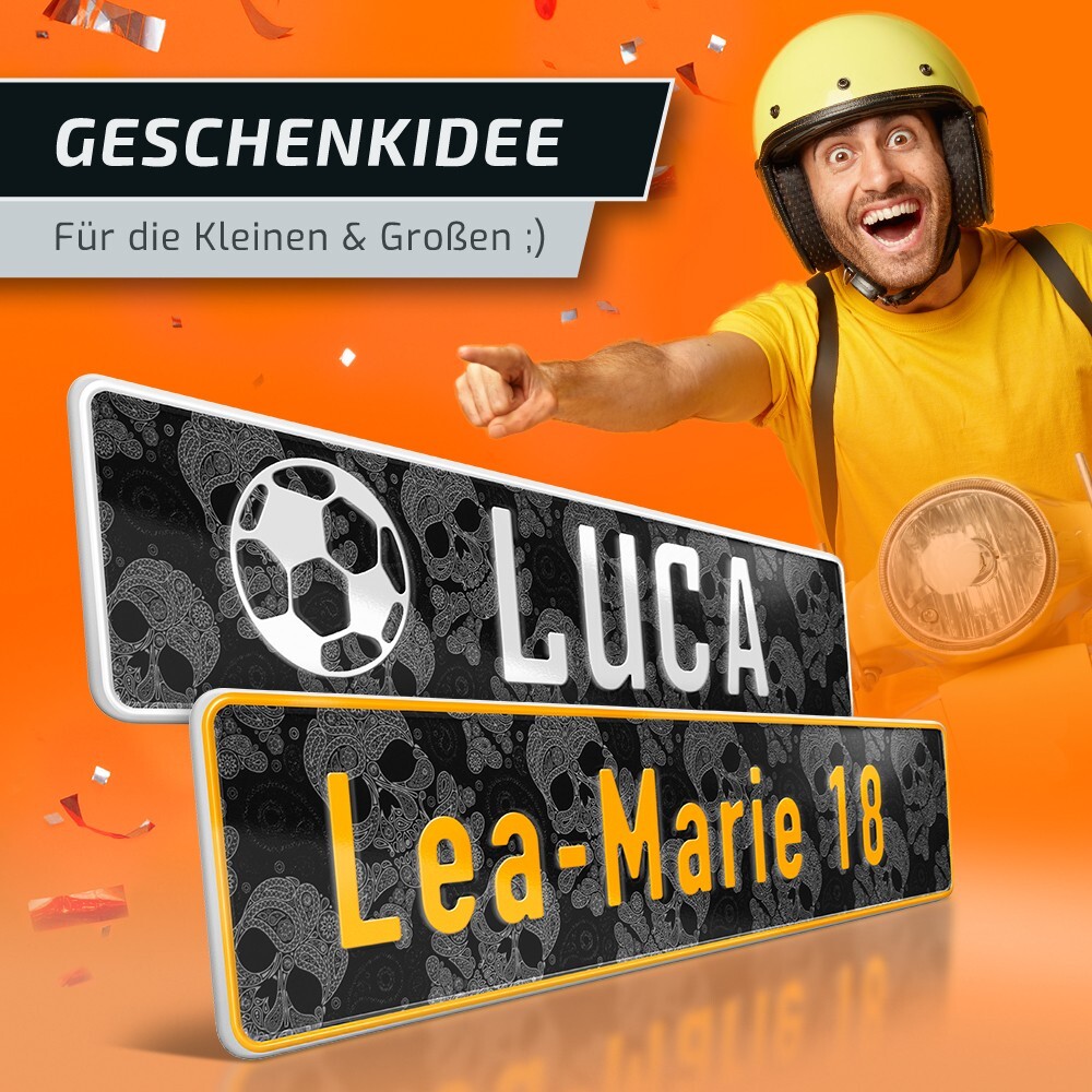 1 Funschild | Skulls mit Wunschtext | Fun Kennzeichen | Totenköpfe ...