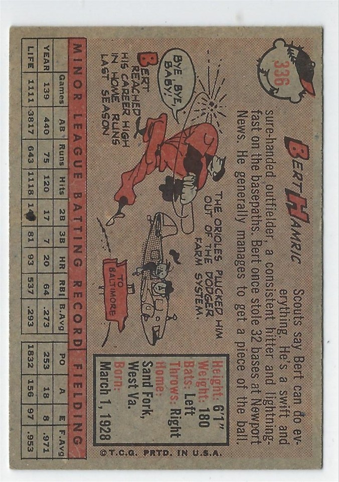 1958 Topps Bert Hamric.. Baltimore Orioles #336 | eBay