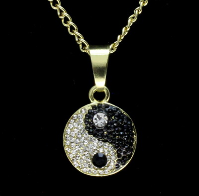 Mini Icy Ying Yang CZ Pendant 14k Gold Plated 24" Rope Chain Hip Hop ...
