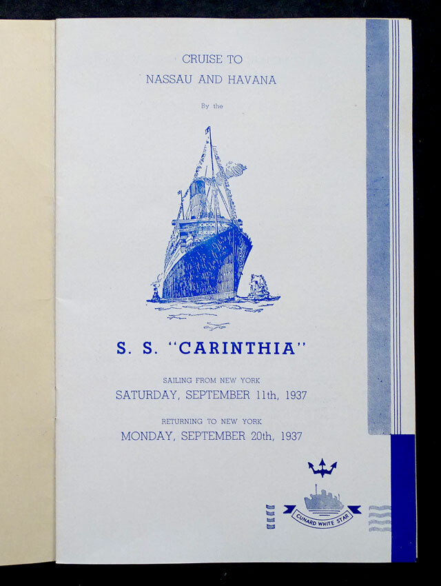 1937 Vintage SS CARINTHIA Cruise Ship NASSAU HAVANA Passenger List Book ...