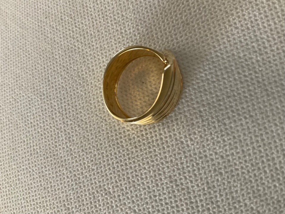 Cigar Band Ring Women 14K Solid Gold Italy 15mm Wide Ribbed Band Size 6 ...