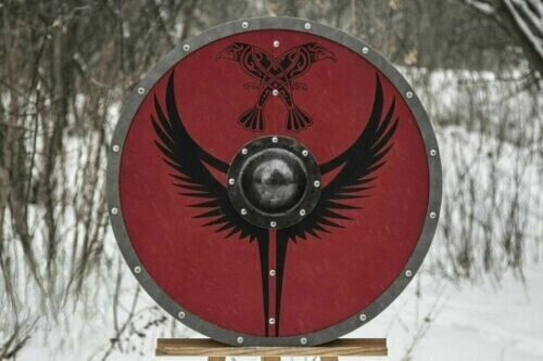 Medieval Wooden Round Bird Design Red Authentic Viking Shield For Larp ...