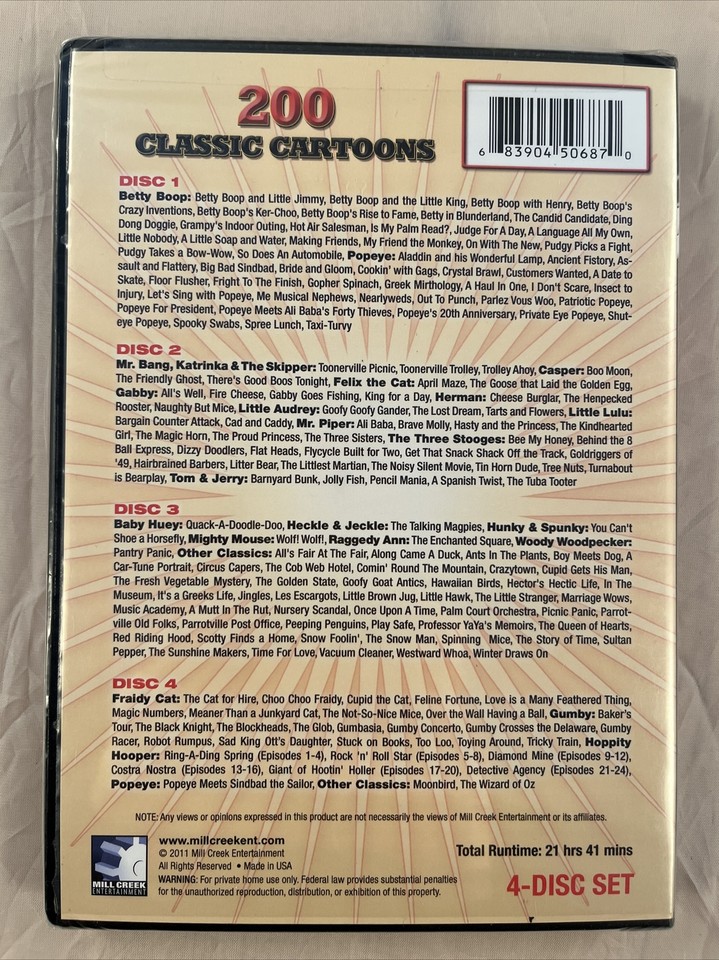 200 Classic Cartoons DVD Collector's Edition Sealed 4 Discs Betty Boop ...