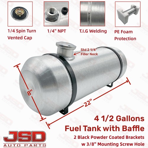 8''x22'' 4 1/2 Gallons 1/4 NPT Aluminum Spun Gas Tank Fuel Tank Cell ...