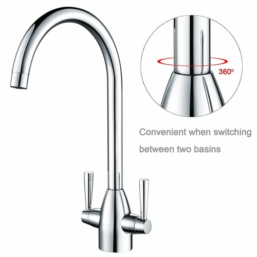 Modern Tap Swivel Spout Kitchen Sink Mixer Taps Twin Dual Lever Chrome ...
