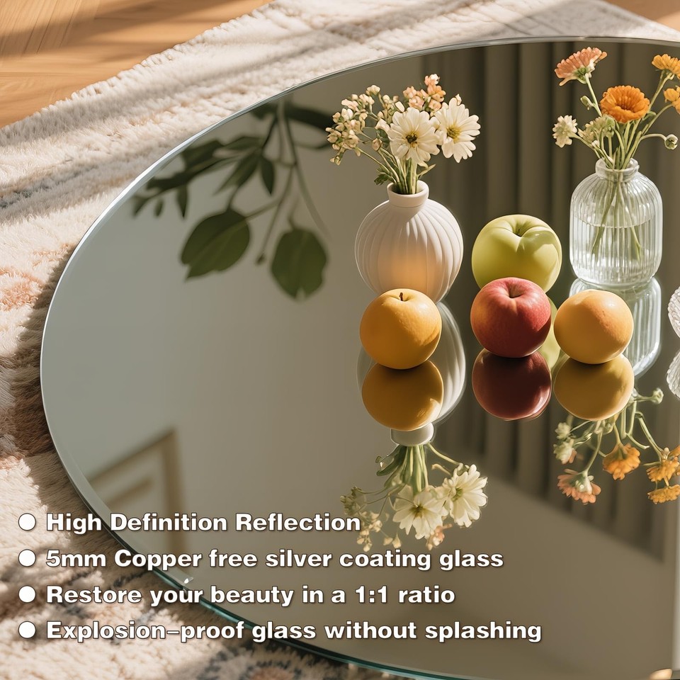 Half Moon Wall Mirror for Bathroom, 36" Frameless Bathroom Mirror ...