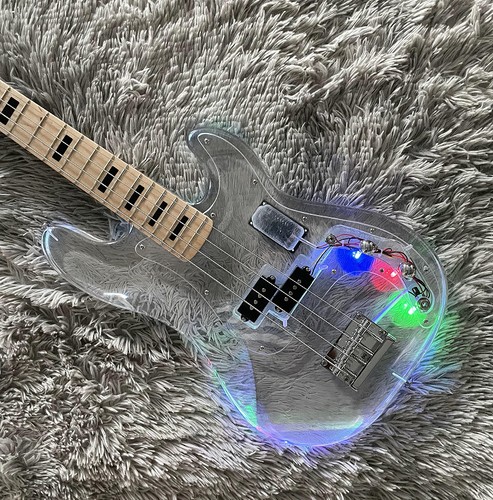4-string Colorful LED Light PB Electric Bass Guitar Acrylic Body maple ...