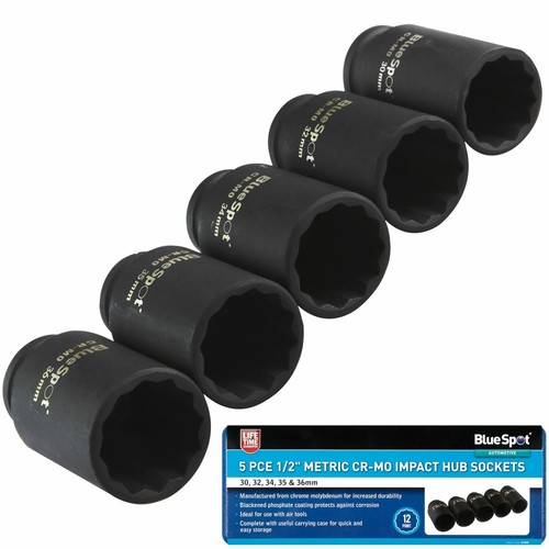 BlueSpot 4pc Metric Deep Impact Socket Set 30, 32, 34 35 & 36mm 1/2" 12 ...