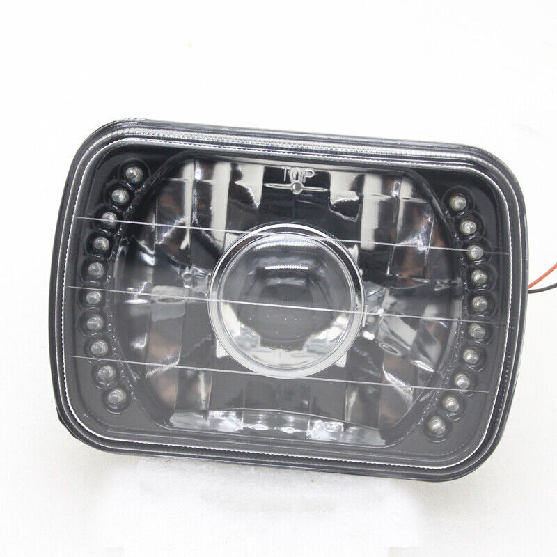 LED Headlights 7x5" 7X6" Clear Glass Lens&Black Chrome Projector Halo ...