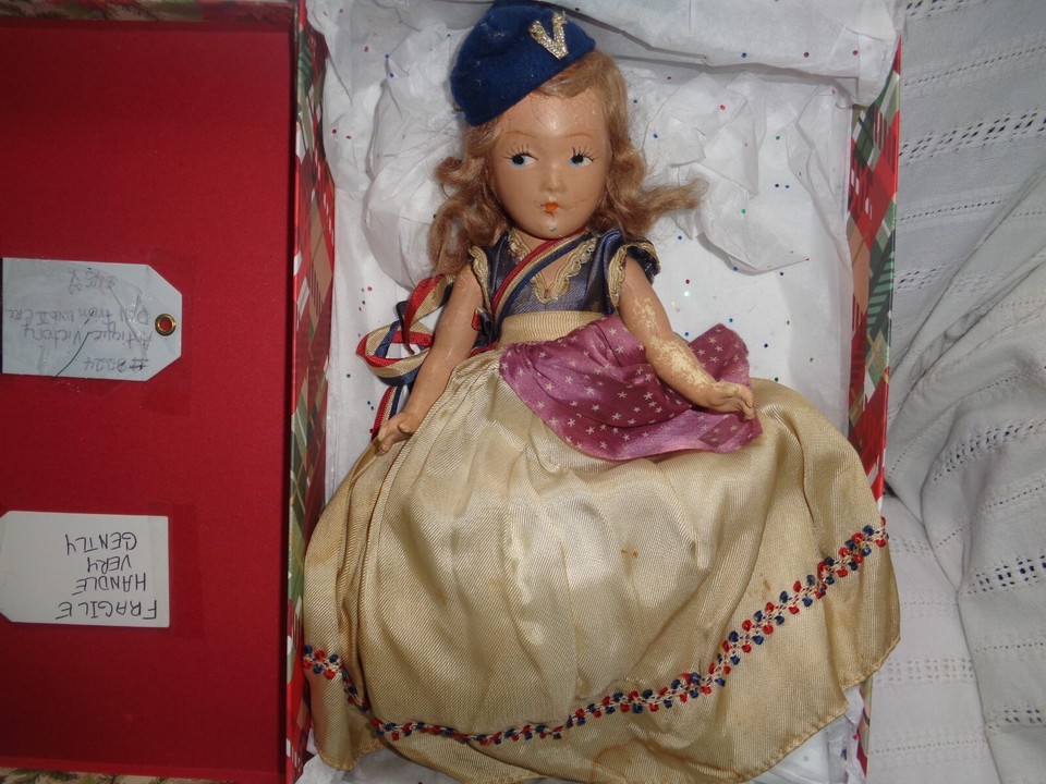ANTIQUE 1945 VICTORY DOLL-11" COMPOSITION DOLL IN ORIG. CLOTHES-FRAGILE ...