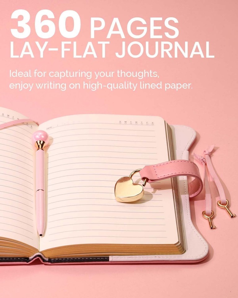 6x8 '' Diary with Lock & Keys for Girls Gift Ideas, 360 Gold Edged ...