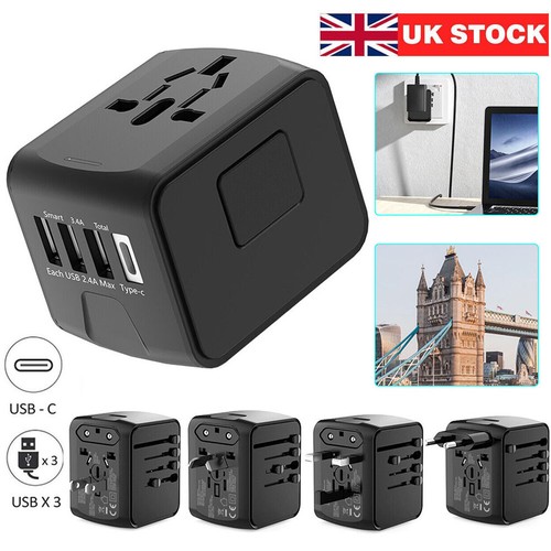 Universal Travel Adaptor 4 USB Port Multi Plug Type C Charger Worldwide ...