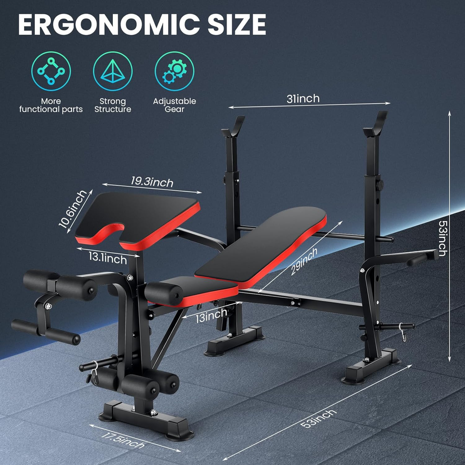600Lbs Adjustable Olympic Weight Bench Set with Preacher Curl & Leg ...