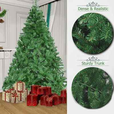 3FT-8FT Christmas Tree Pine Bushy Green Artificial Xmas Tree With Metal ...