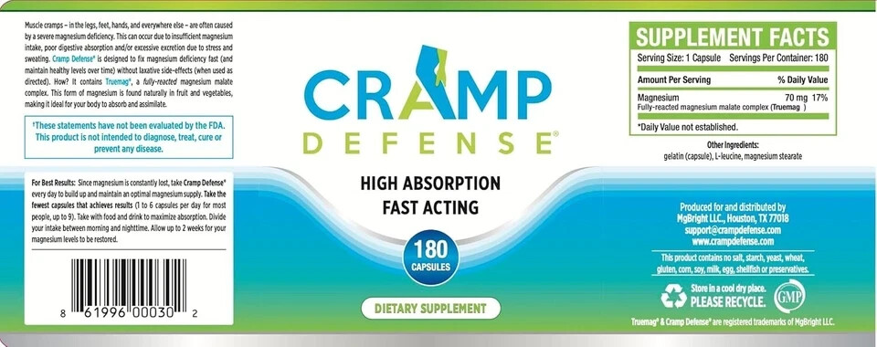 Cramp Defense Original 180 Capsules | Fast Acting High Absorption | Exp ...