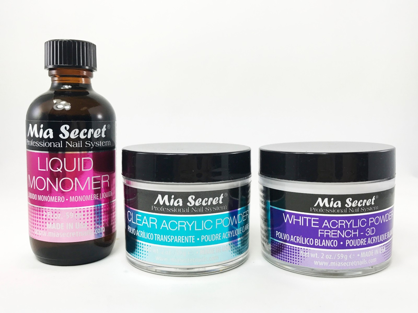 MIA SECRET LIQUID MONOMER 2oz /4oz &ACRYLIC POWDERS 1oz /2oz /4oz ...