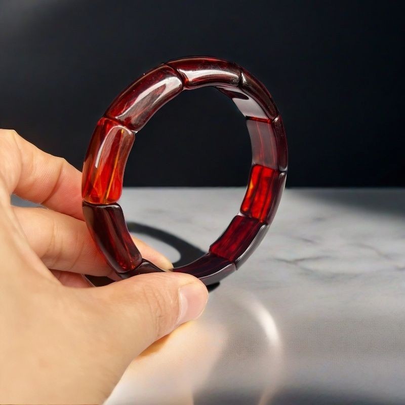 Natural Myanmar Blood Amber Red Wax Half Moon Bangle Blood Amber Cut ...