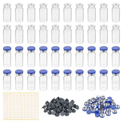10ml Sample Vials, 100pcs Lab Empty Vials with Rubber Stopper Caps ...