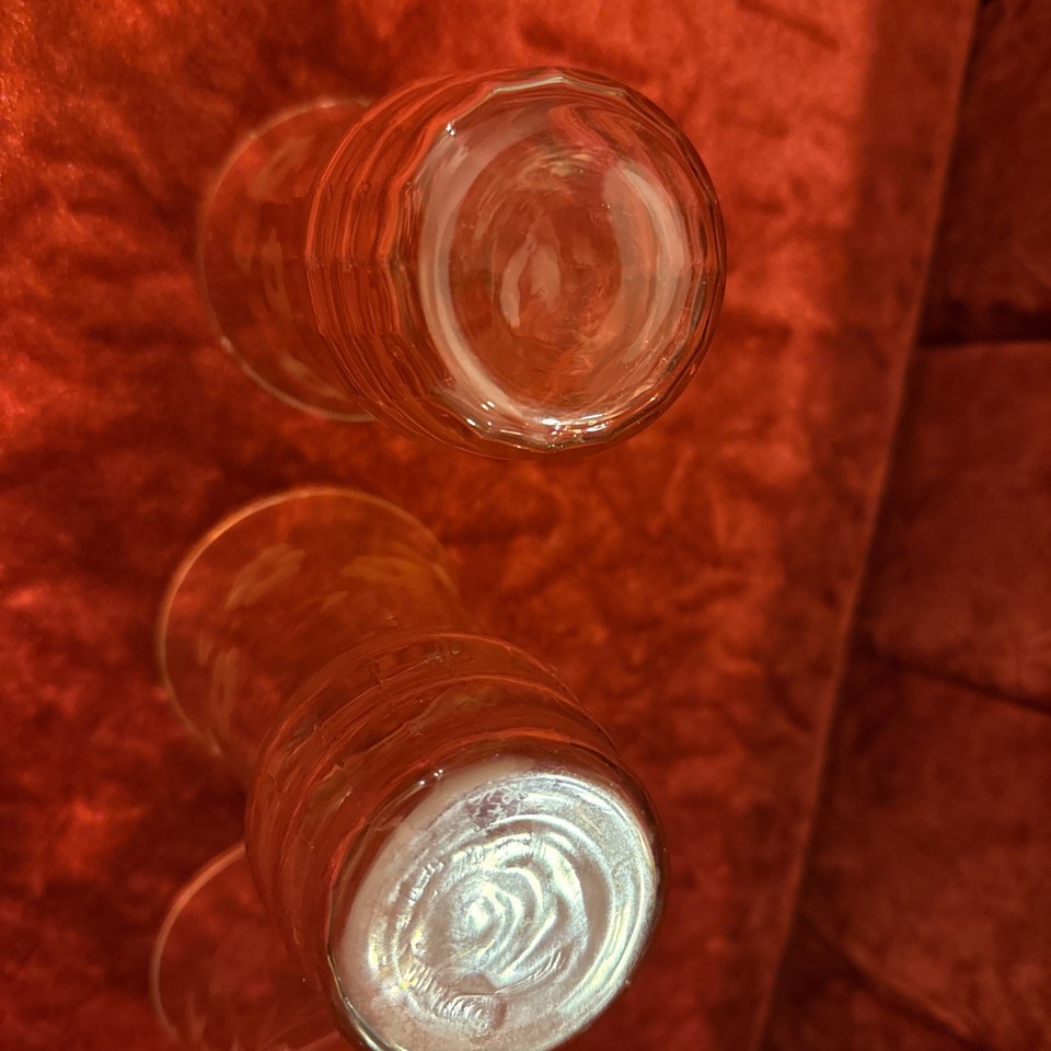 VTG Etched Pink Cordial Glasses Set of 3 Depression Glass Fluted Ribbed ...