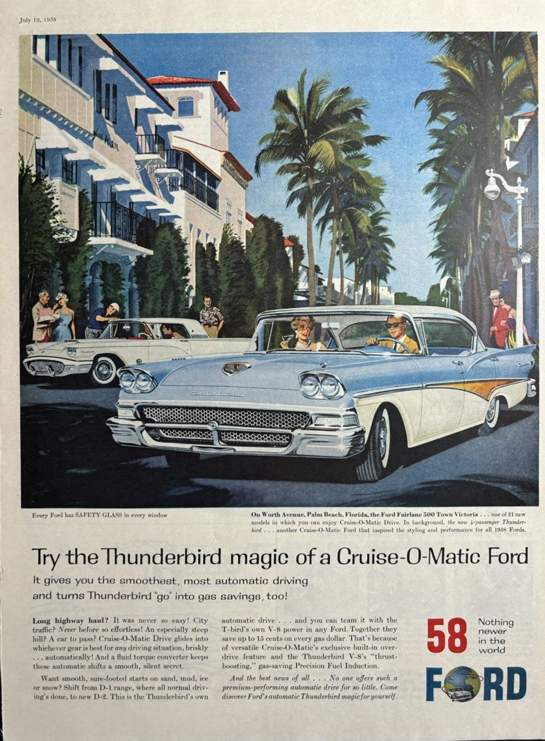 1958 Ford Fairlane 500 Town Victoria automobile Palm Beach Fla Vintage ...